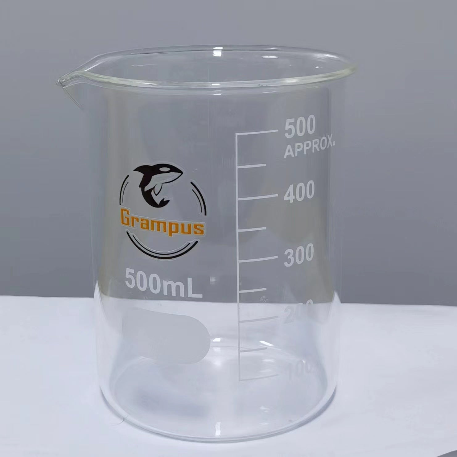 Low Form Glass Beaker, with Spout, Marking Spot and Printed Graduation – Grampus Scientific
